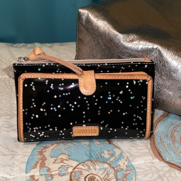 Consuela | Bags | Consuela Black And Tan Slim Wallet Dreamy Print ...